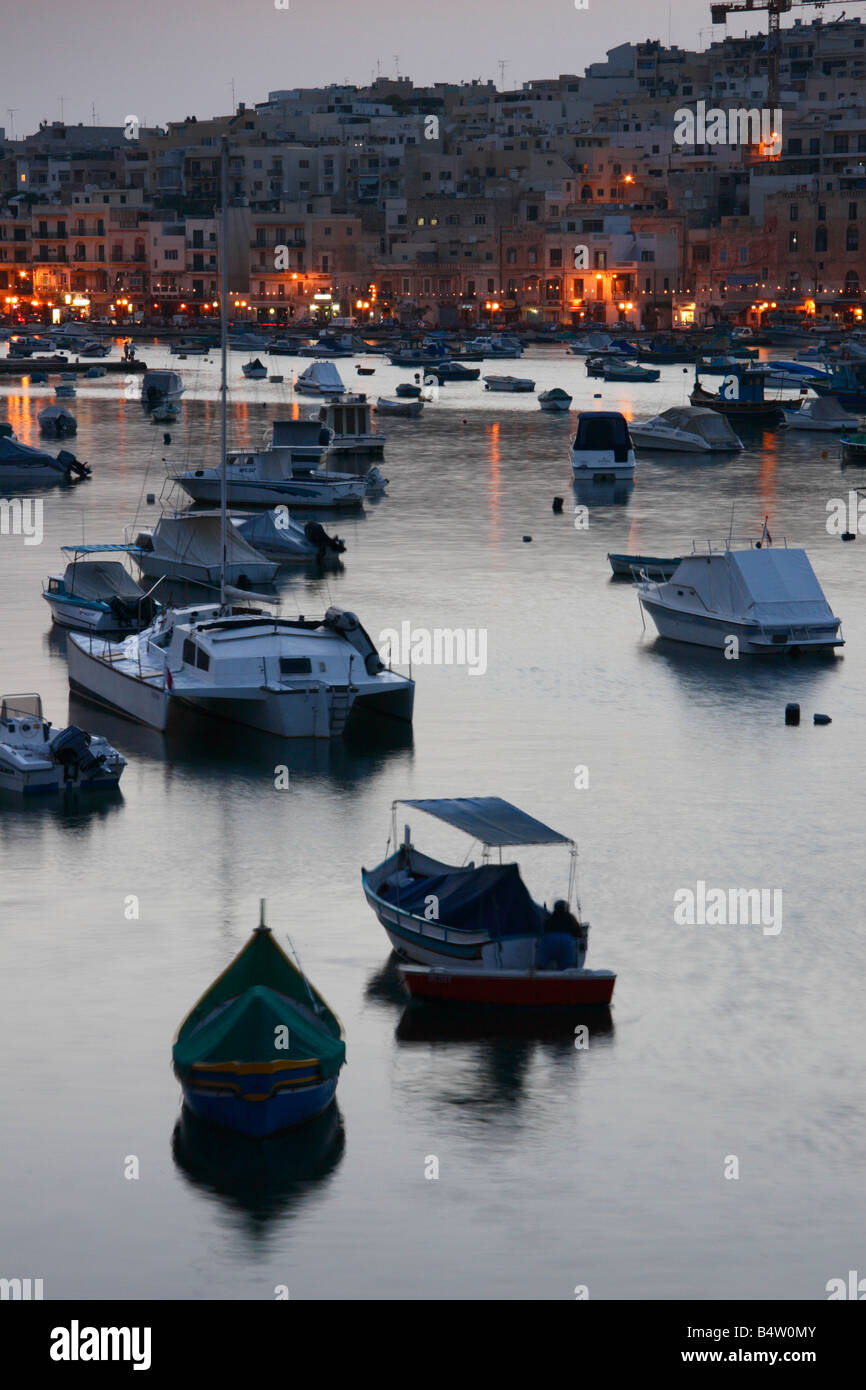 Nightfall at Marsaskala harbour in Malta Stock Photo - Alamy