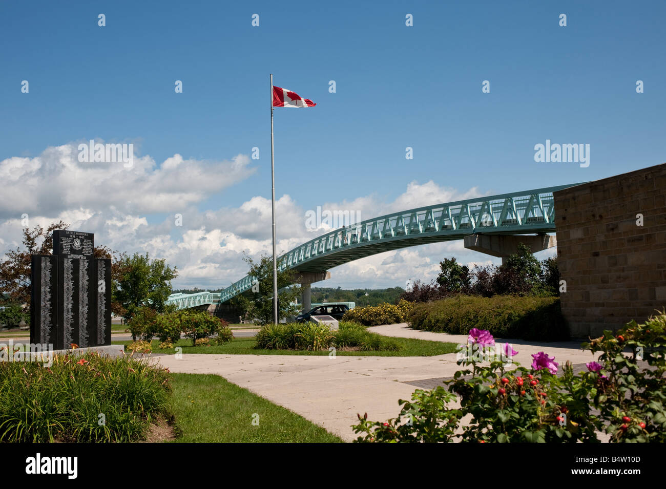 War memorial and pedestrian bridge in Fredericton New Brunswick Canada ...