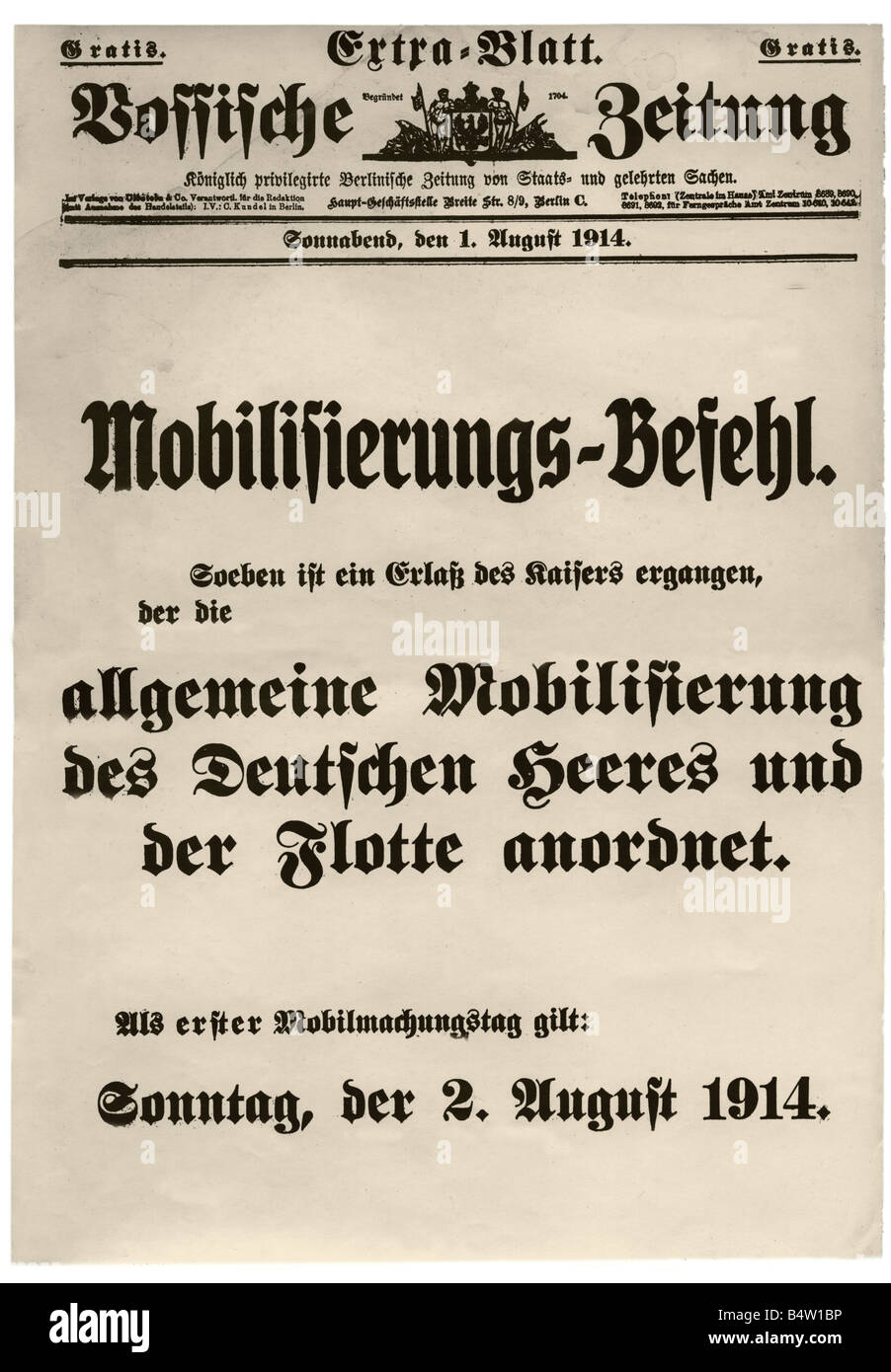 Press media Magazines Vossische Zeitung Special Edition Berlin Saturday 1 8 1914 Title press-media-magazines-vossische-zeitung-special-edition-berlin-saturday-1-8-1914-title