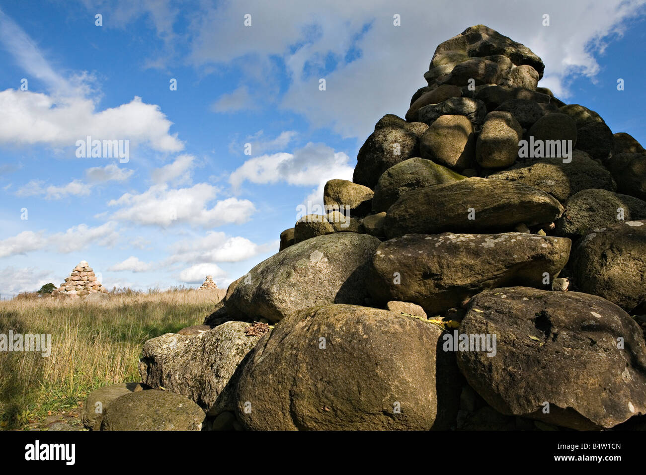Pyramidal stone cairns at Abava Valley Nature Park in Kurzeme Latvia ...