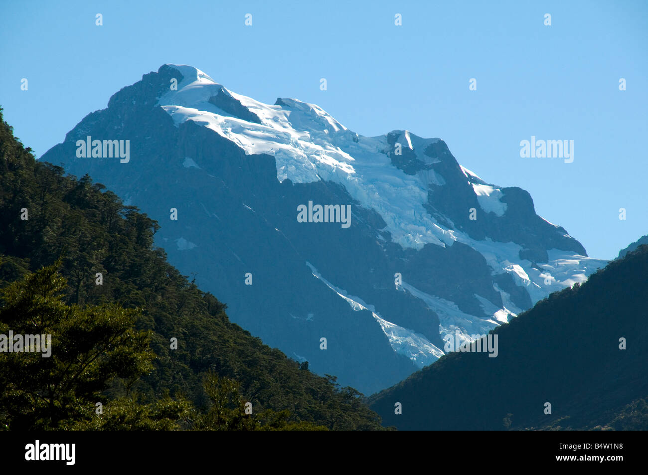 Mount Tutoko, highest mountain of the Darren Mountains, from the Tutoko ...