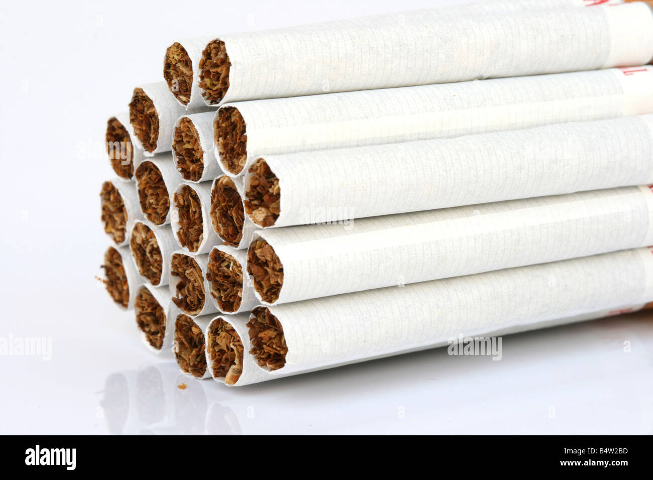 stack of cigarettes closeup with reflection isolated on white ...