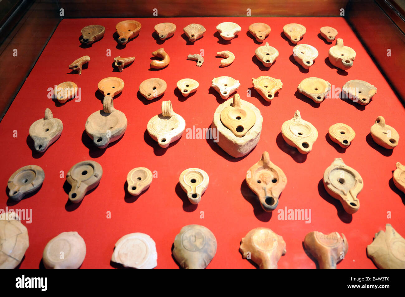 A display of oil lamps made of clay National Museum of Roman Art Merida ...