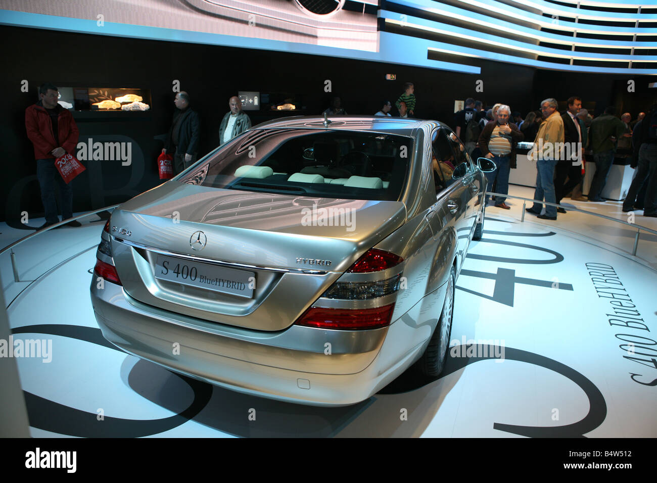 Mercedes S400 Blue hybrid car on show at the Paris car exhibition Stock ...