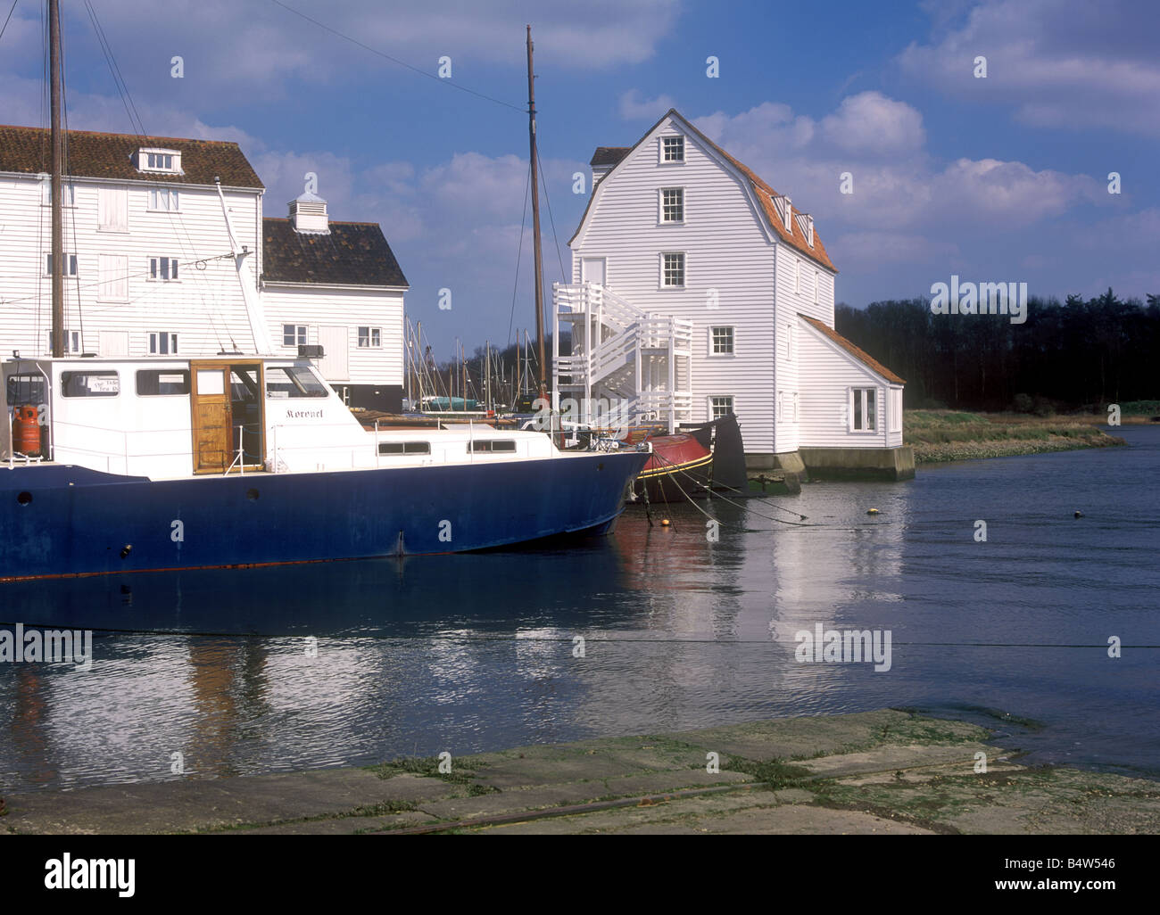 Fully restored tide mill on the Deben Estuary at Woodbridge in Suffolk ...