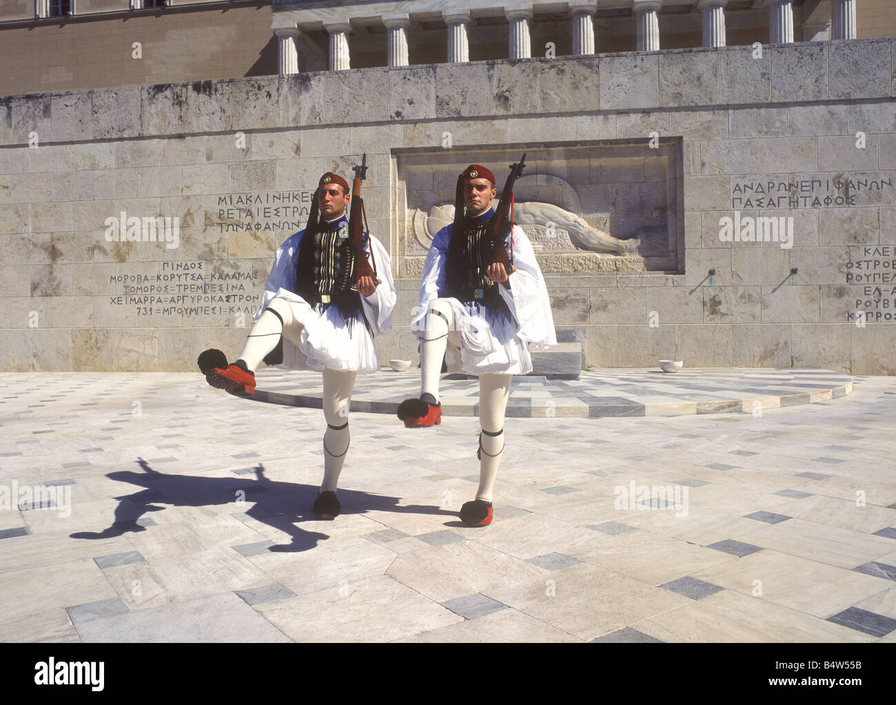 Athens - Evzone guards at the Tomb of the Unknown Soldier in front of ...