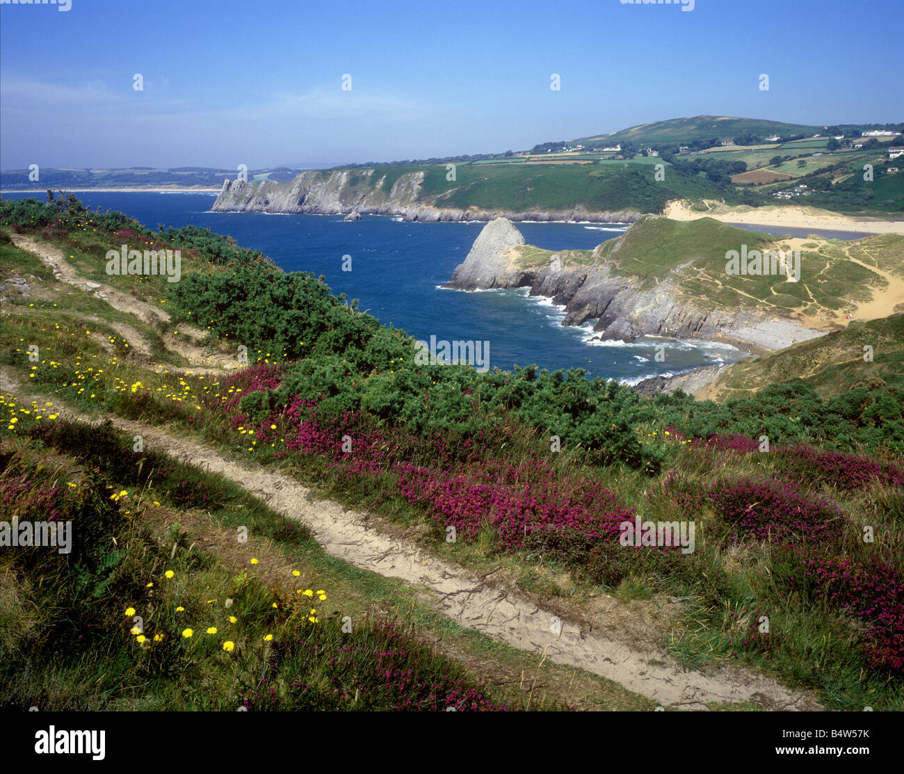 View of the Gower Peninsula coastline showing Pobbles Bay and Great Tor ...