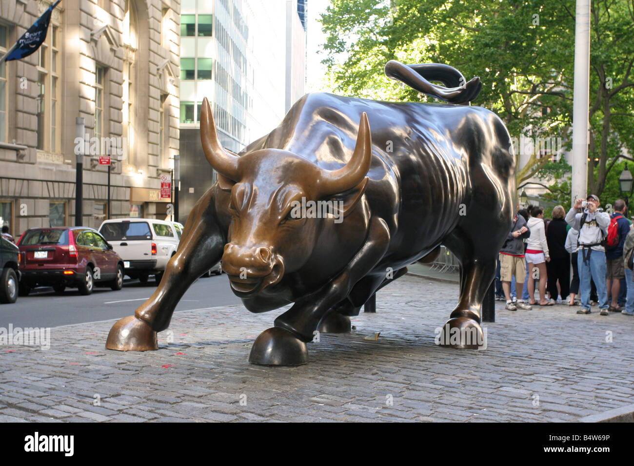 Arturo Di Modica's Charging Bull sculpture at Bowling Green, Lower Manhattan, New York City ...