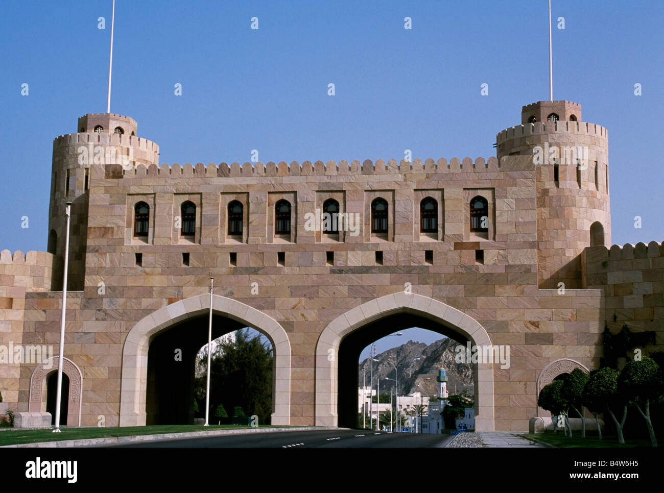 Oman, Muscat. The Mathaib Gate spans the main road into Muscat Stock ...