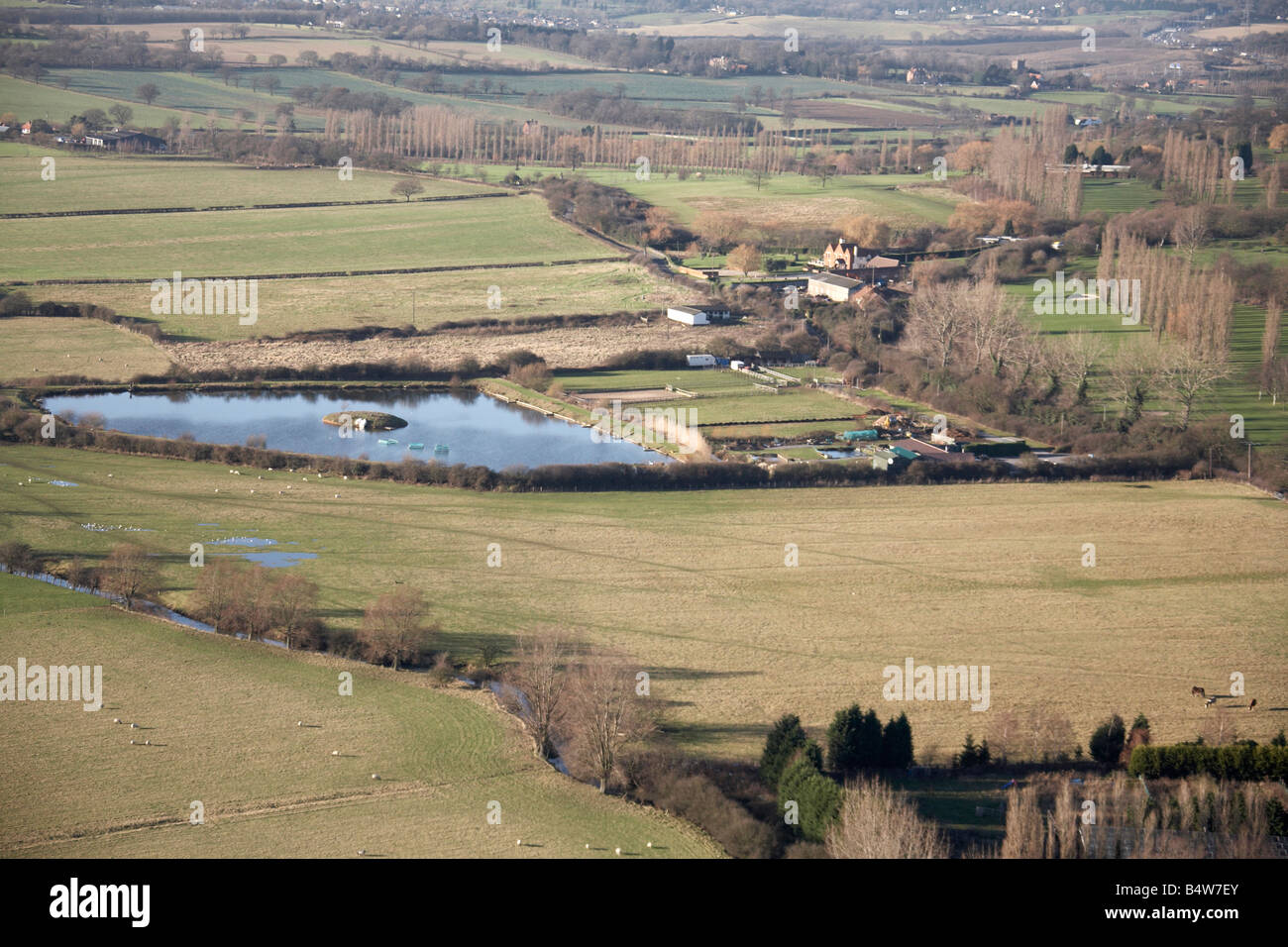 Aerial view north west of country lake fields off Epping Road River ...