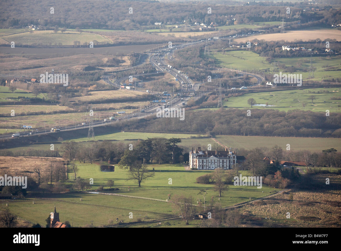 Aerial view north west of Hill Hall M25 Motorway Junction 27 and ...