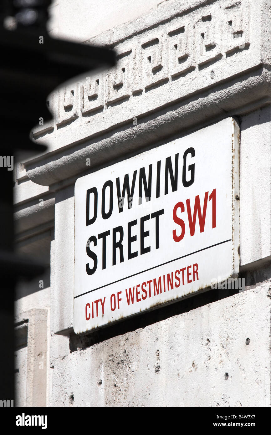 Downing Street Street sign City of Westminster SW1 London England Stock ...