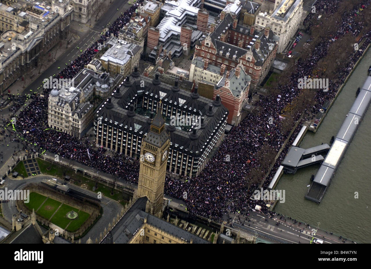 Demonstrations Anti war protest London February 2003 aerial View ANTI ...