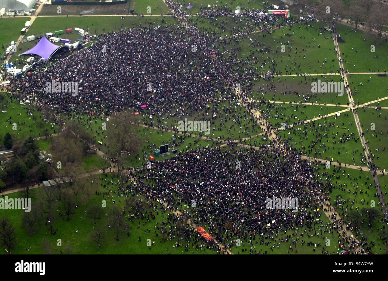 Demonstrations Anti war protest London February 2003 aerial view ANTI ...