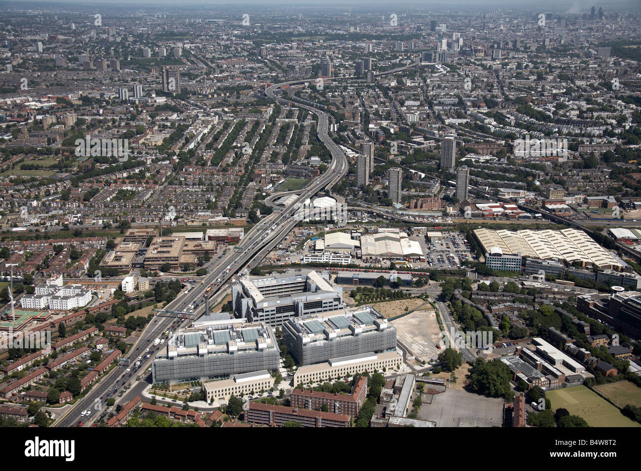 Aerial view north east of Westway A40 BBC offices White City suburban ...