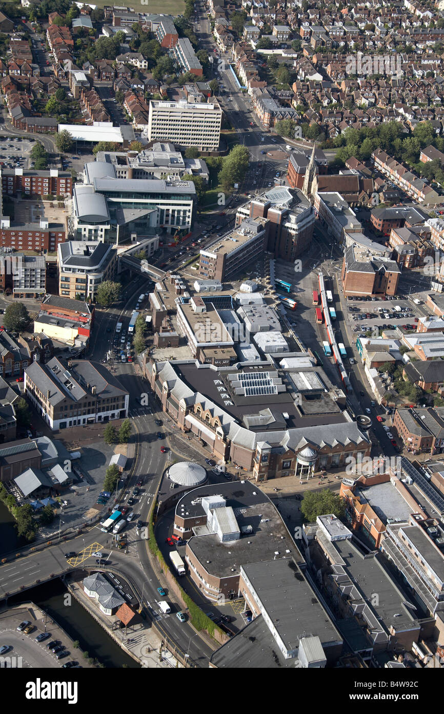 Aerial view north of Guildford Town Centre suburban houses Onslow ...