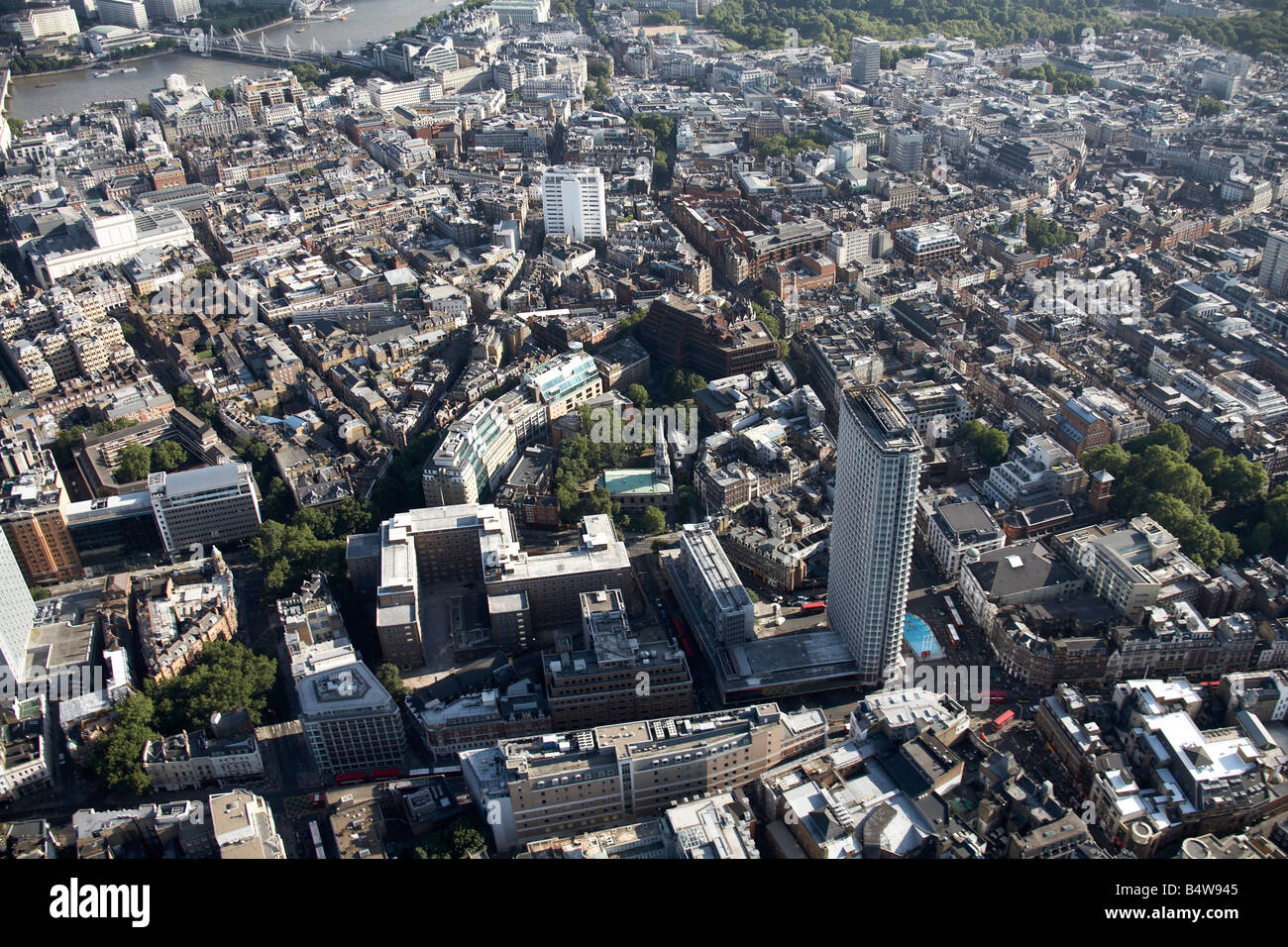 Aerial view south of the Covent Garden area and Soho Centre Point Tower ...