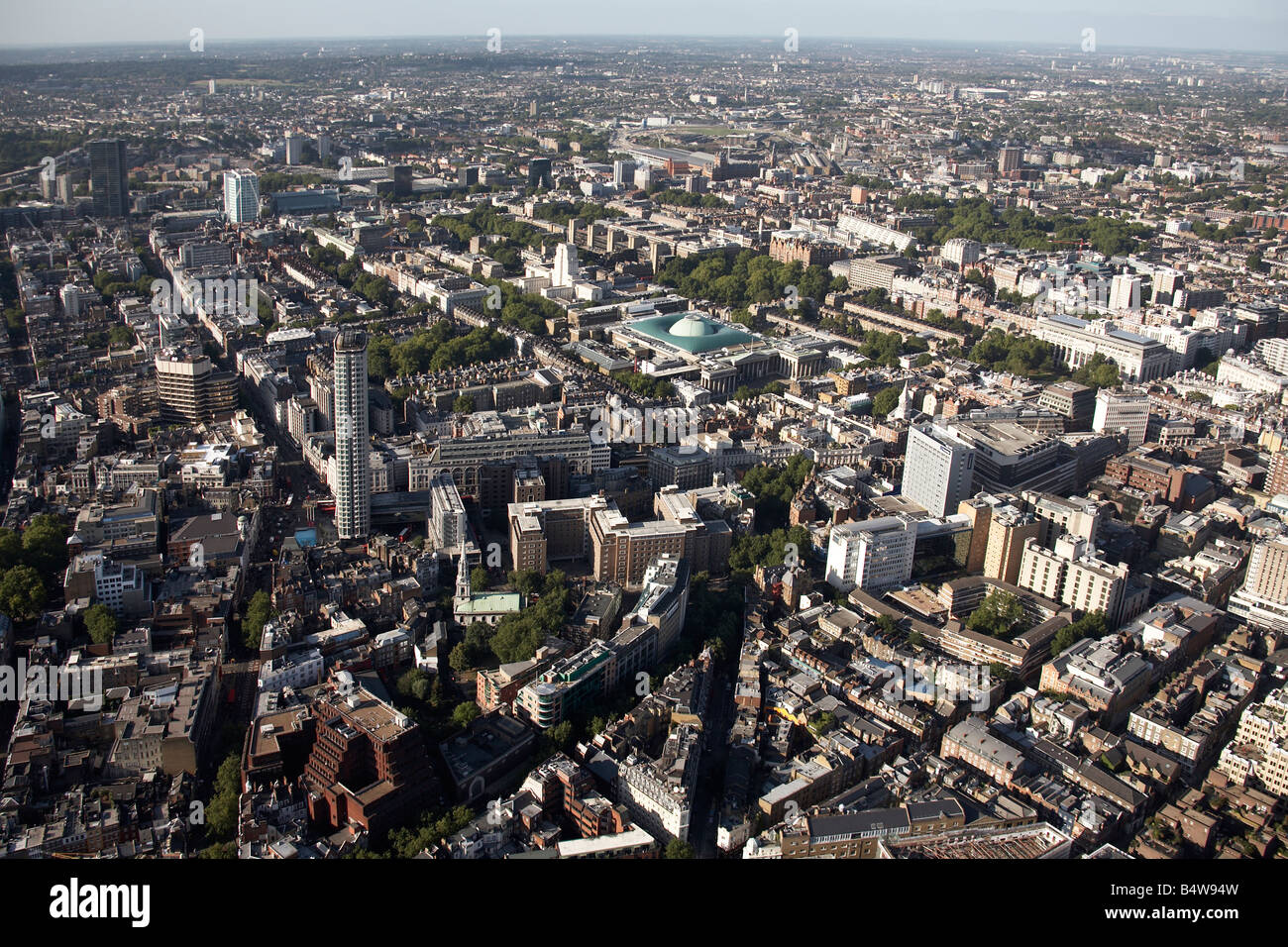 Aerial view north of inner city buildings the Covent Garden area Soho ...