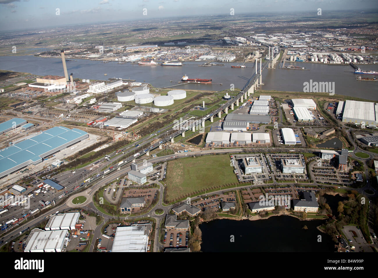 Aerial view north of Queen Elizabeth II Bridge River Thames Crossway 25 ...