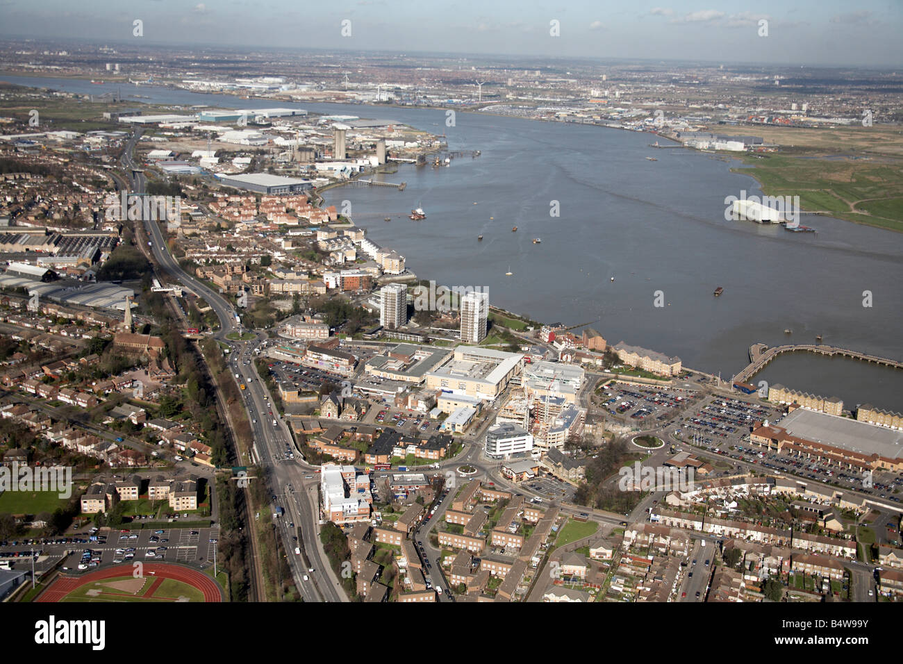 Aerial view north west of Bronze Age Way Queen s Road suburban houses ...