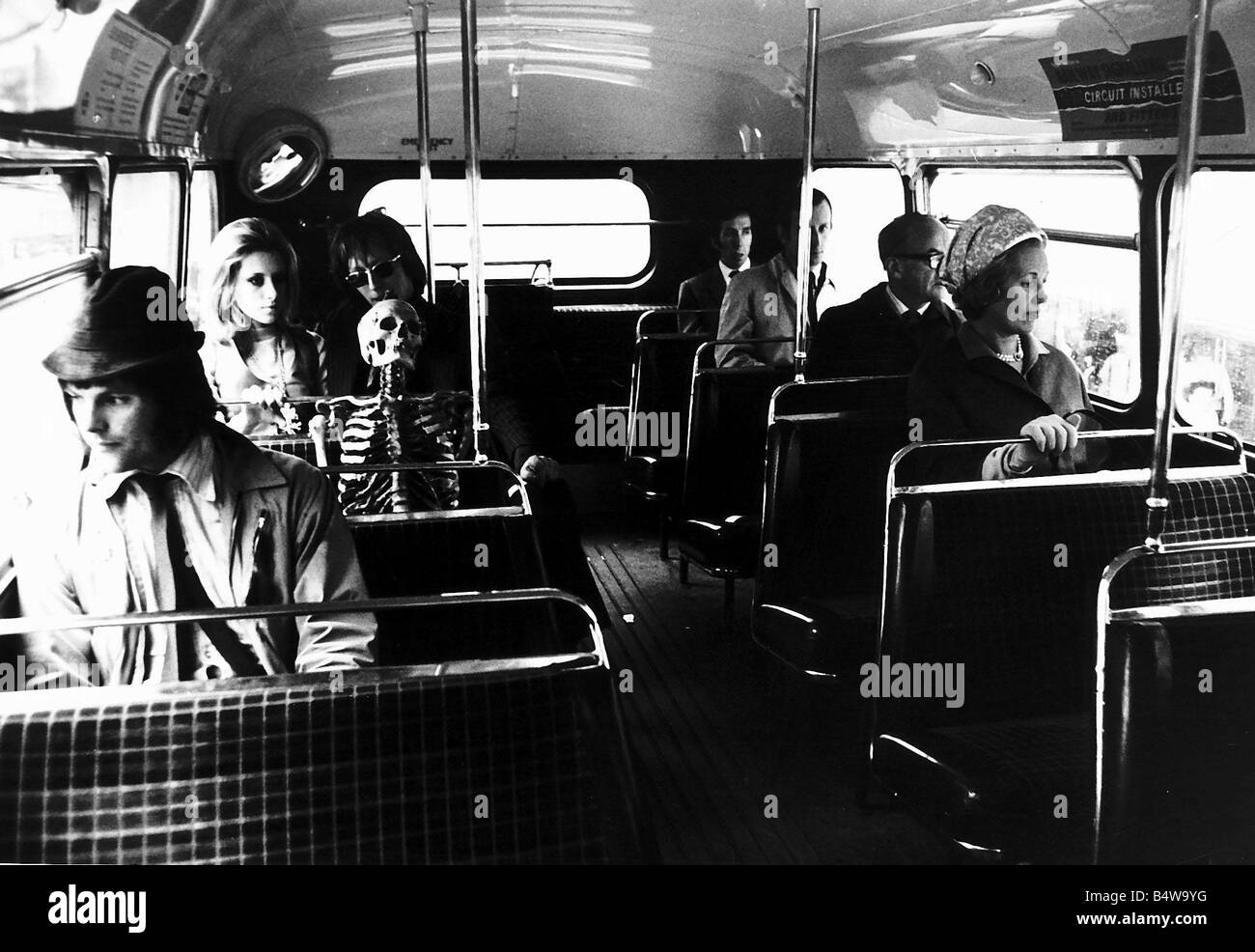 Skeleton on the bus with Pop Singer Elmer Gantry 1969 Mirrorpix Stock ...