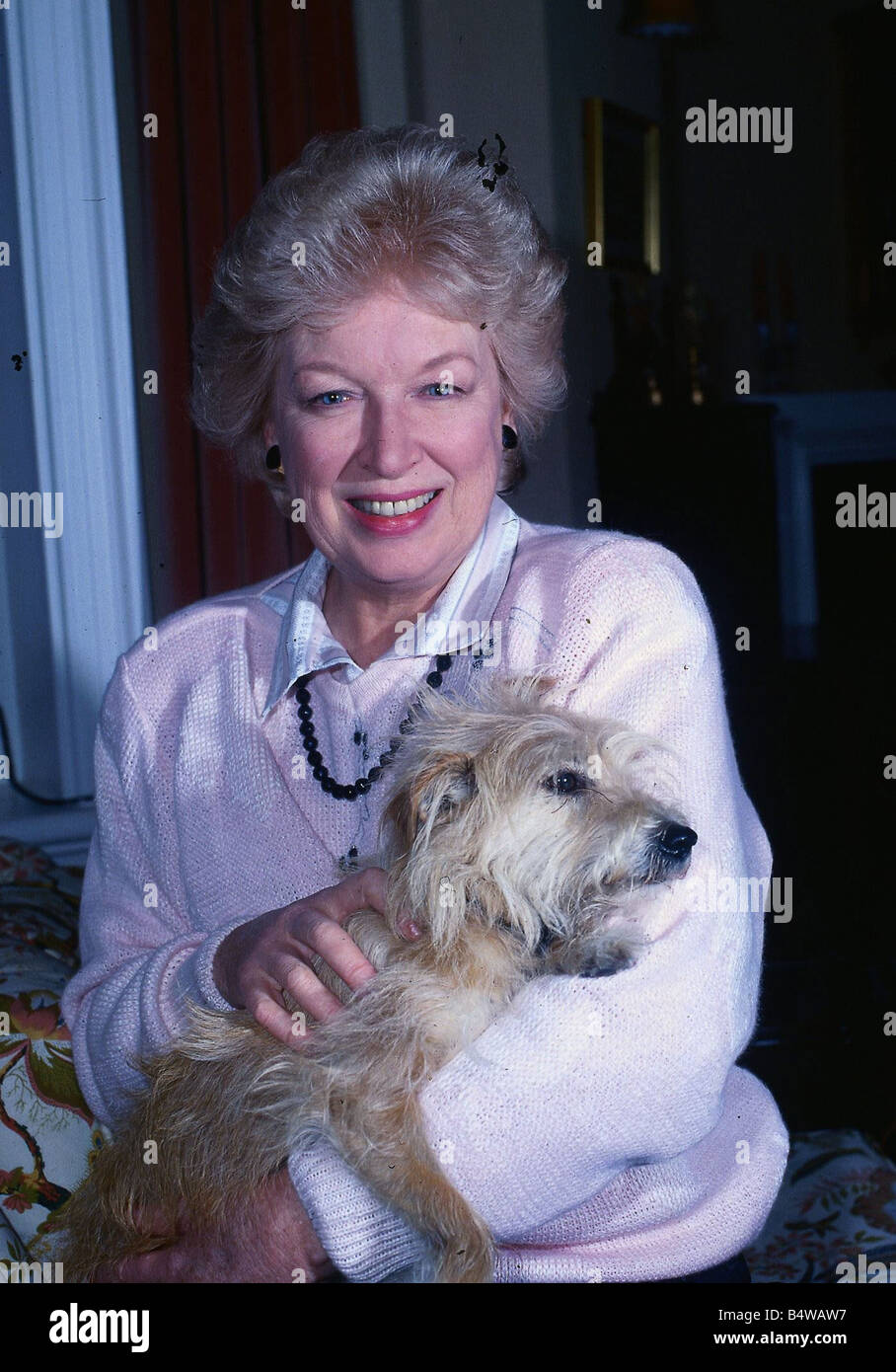 June Whitfield with her dog called Rabbit October 1987 Stock Photo - Alamy