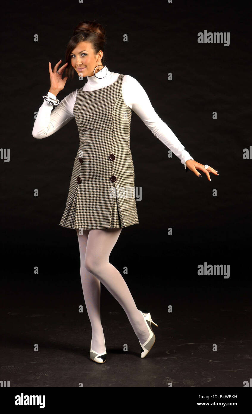 Black and white fashion October 2003 model Julie Hannah wearing checked ...