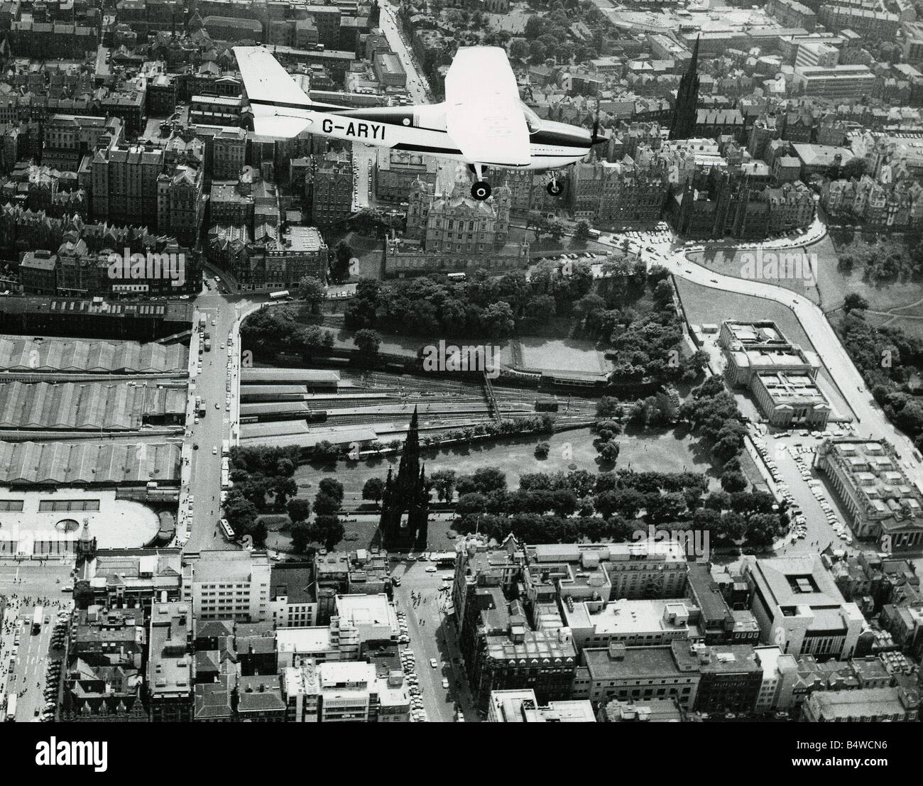Edinburgh Aerial with cessna plane flying over the city 1969 Stock ...