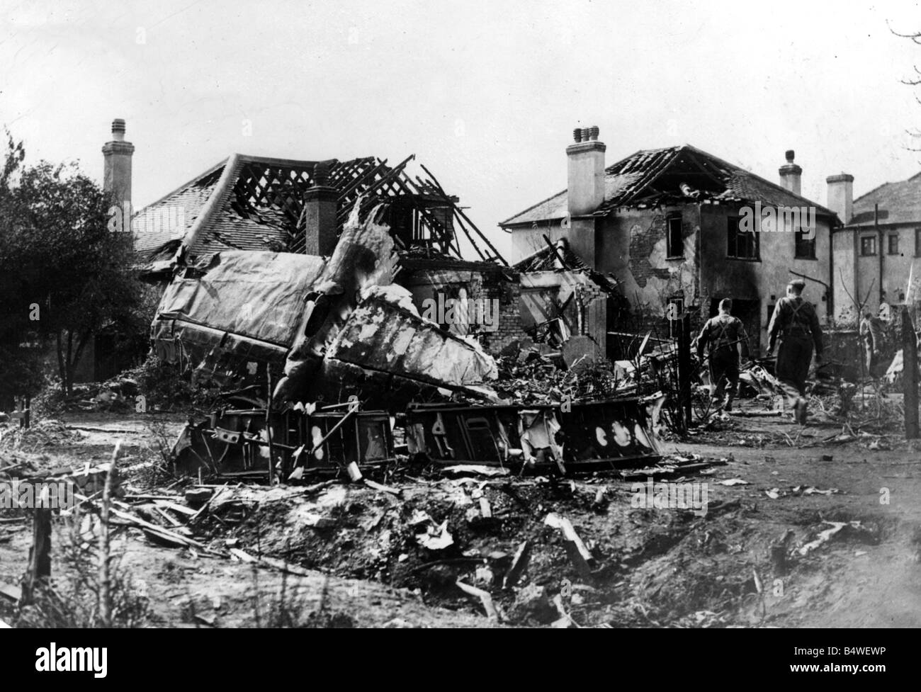 War World War II Air raids Wreckage of a bungalow and adjoining villa ...