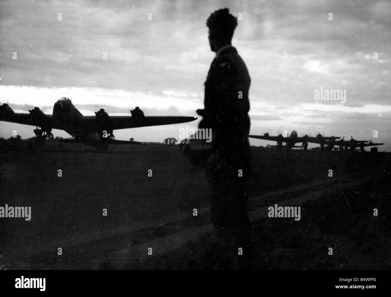 Stirling bombers of RAF bomber command prepare for take off before ...