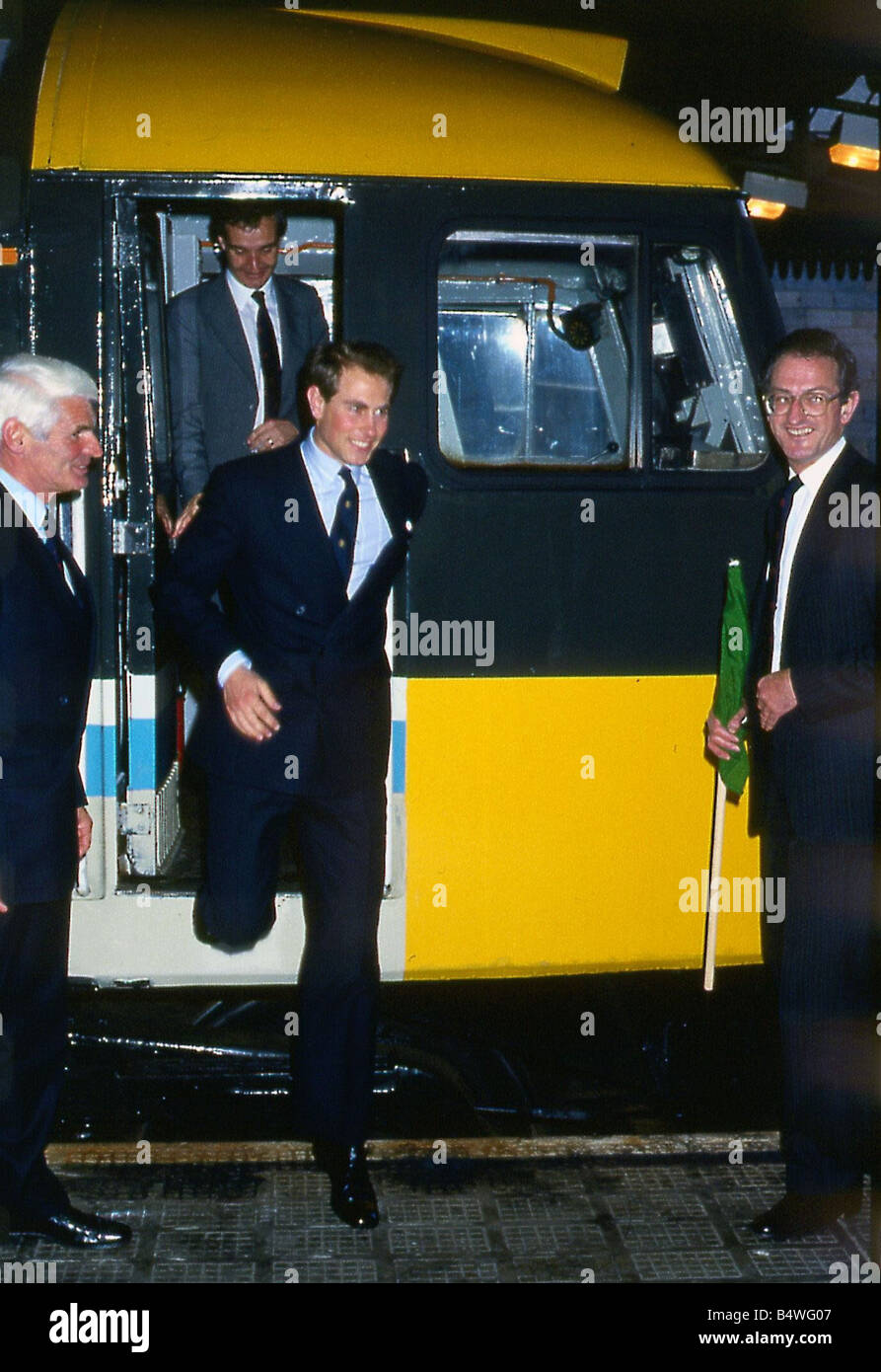 Prince Edward coming out of train drivers cab November 1988 Stock Photo ...