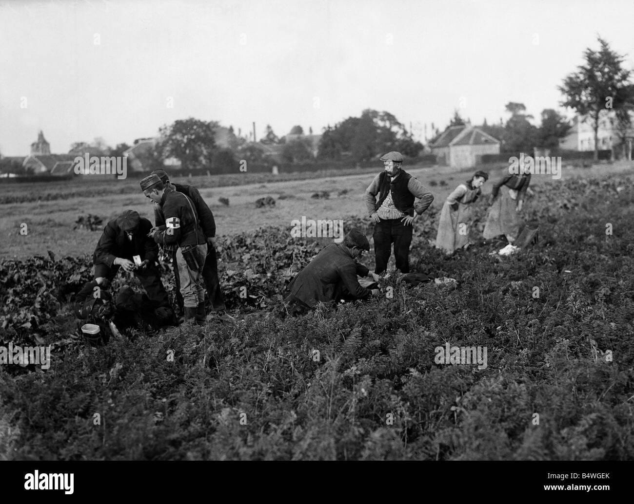 World War I Belgium Red Cross workers assisting wounded in their ...