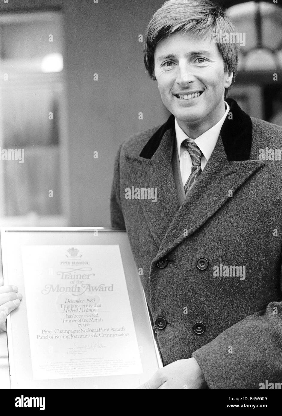 Michael Dickinson with his Piper Hiedsieck Trainer of the Month Award ...