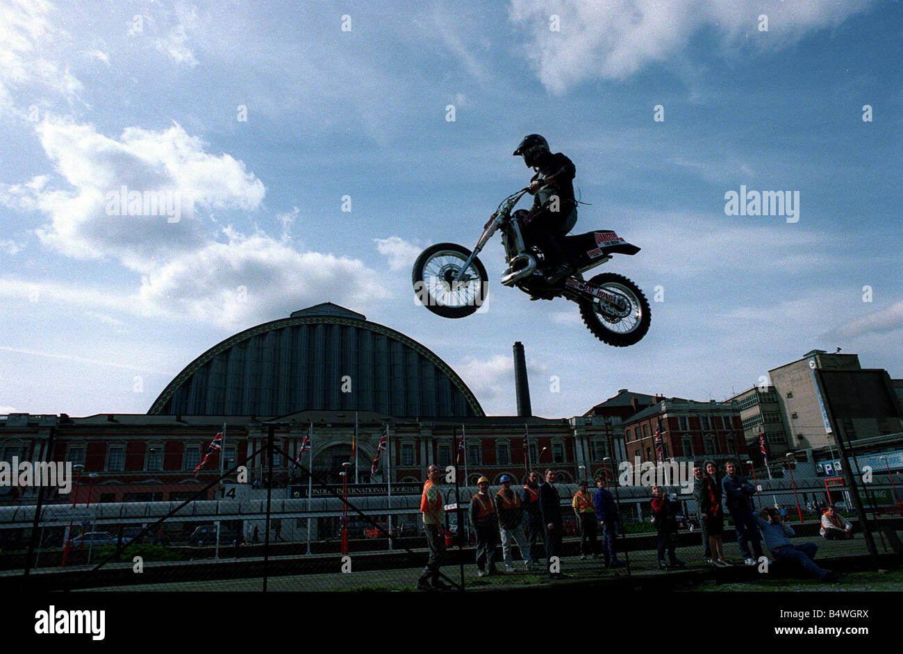 Eddie Kidd Stuntman practices his motorcyling jump skills Stock Photo ...
