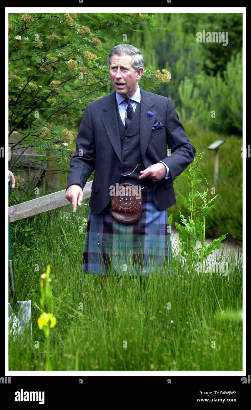Prince Charles Prince of Wales June 2001 in Edinburgh kilt long grass ...