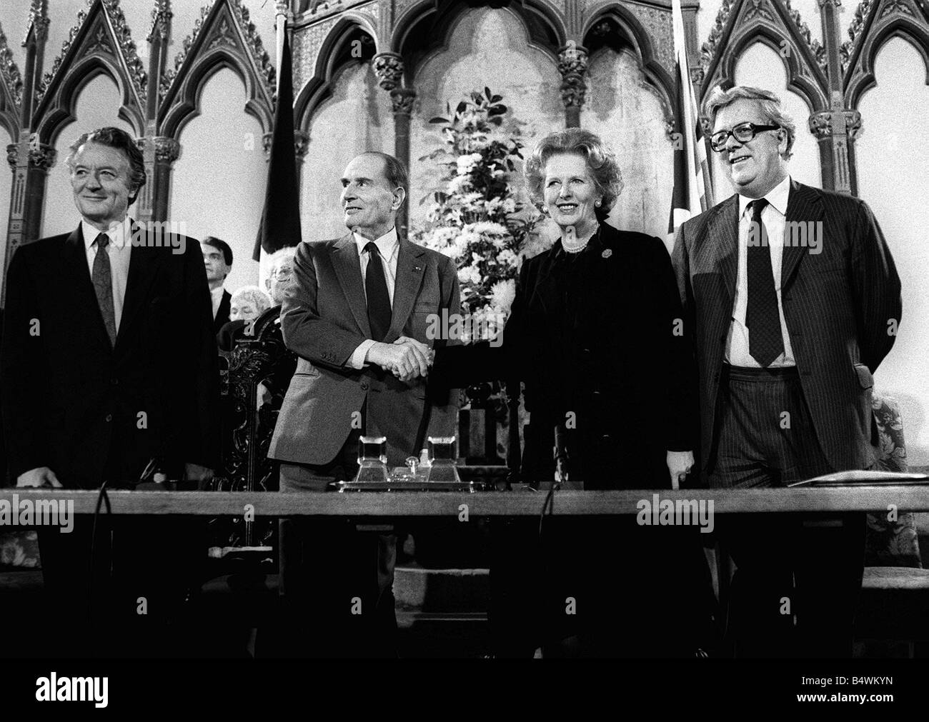 Prime Minister Margaret Thatcher signs the Chunnel Channel Tunnel ...