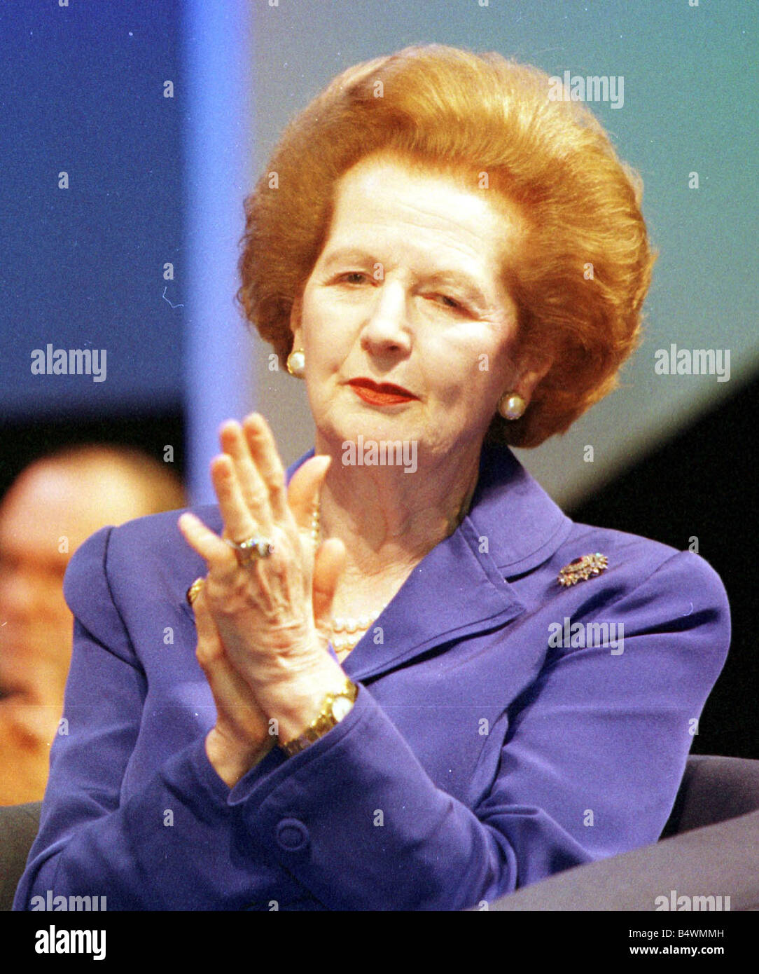 Margaret Thatcher Conservative Party Conference 1998 sitting listening ...