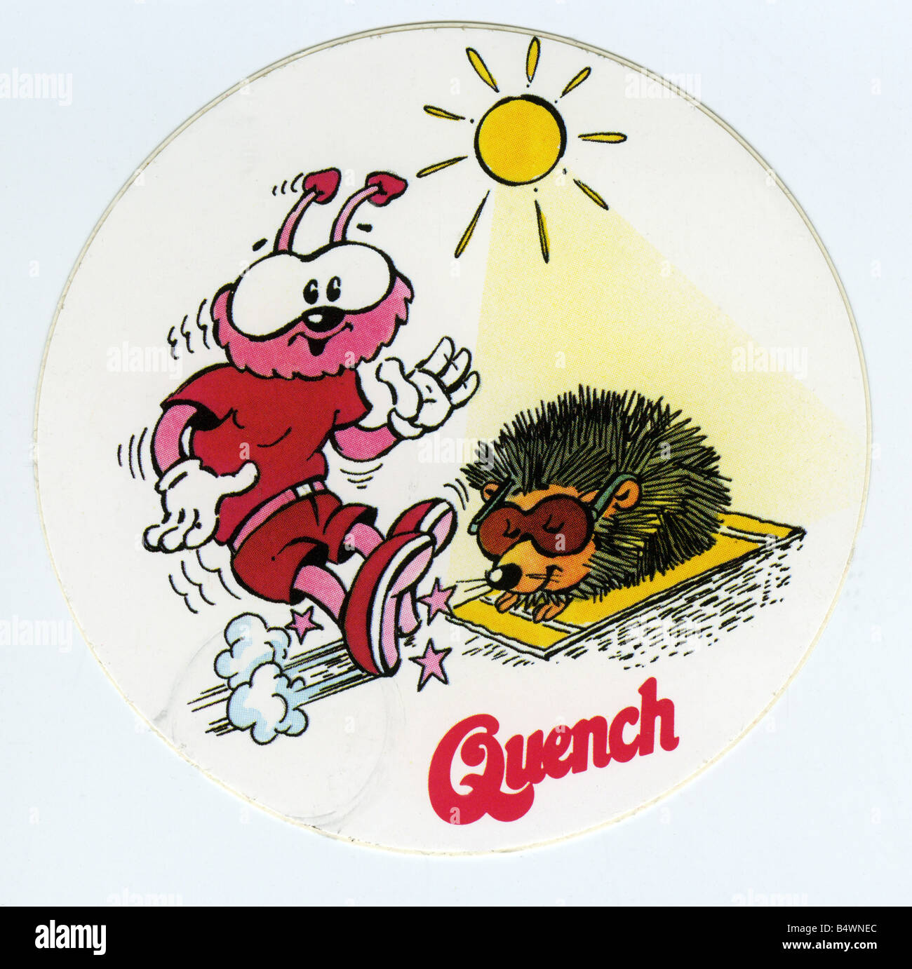 toys, advertising, beverages, Quench sticker, round sticker, circa 1980 ...