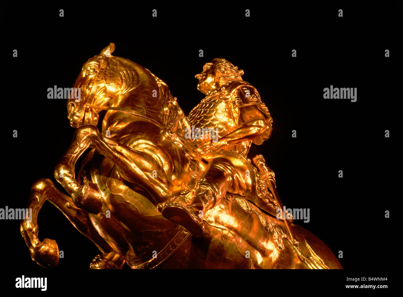 The Goldener Reiter (Golden Rider). Gilded equestrian statue of ...