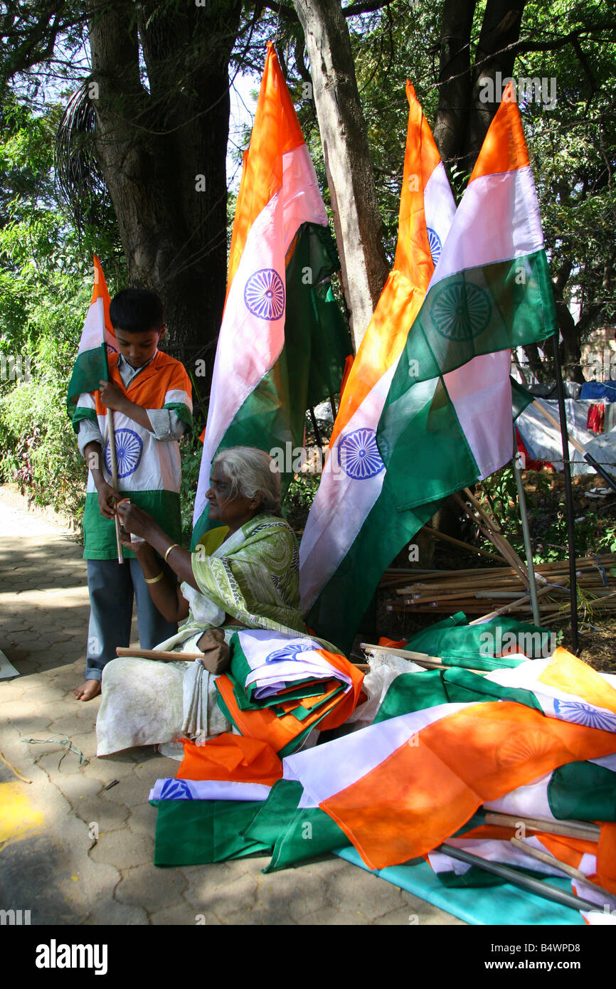 Vendors sell flags and headbands outside of the M Chinnaswamy stadium ...