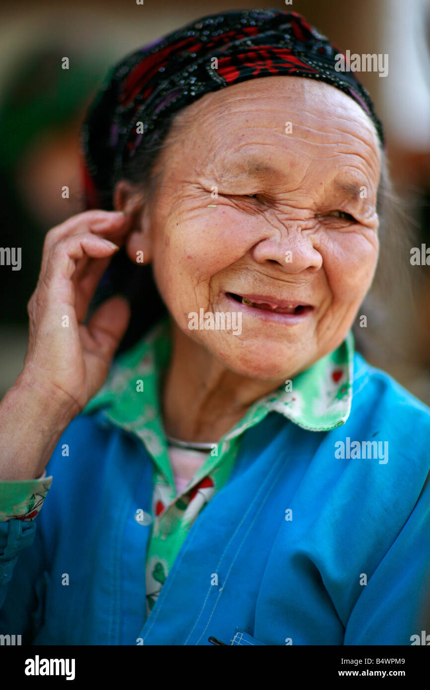 White Hmong tribeswoman at the market in Meo Vac, Ha Giang Province ...