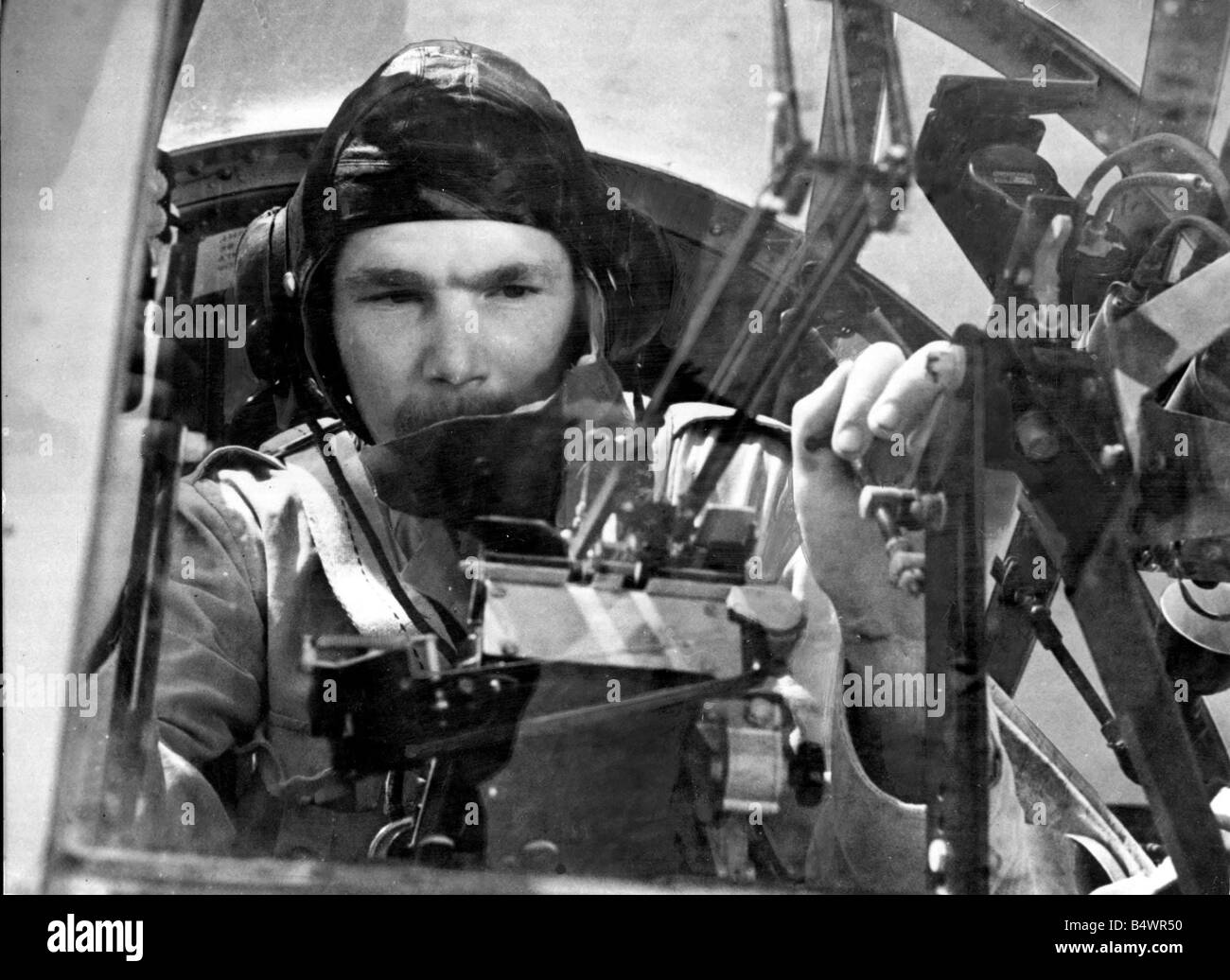 A bomb aimer of the RAF through the perspex of the nose of a Boston ...