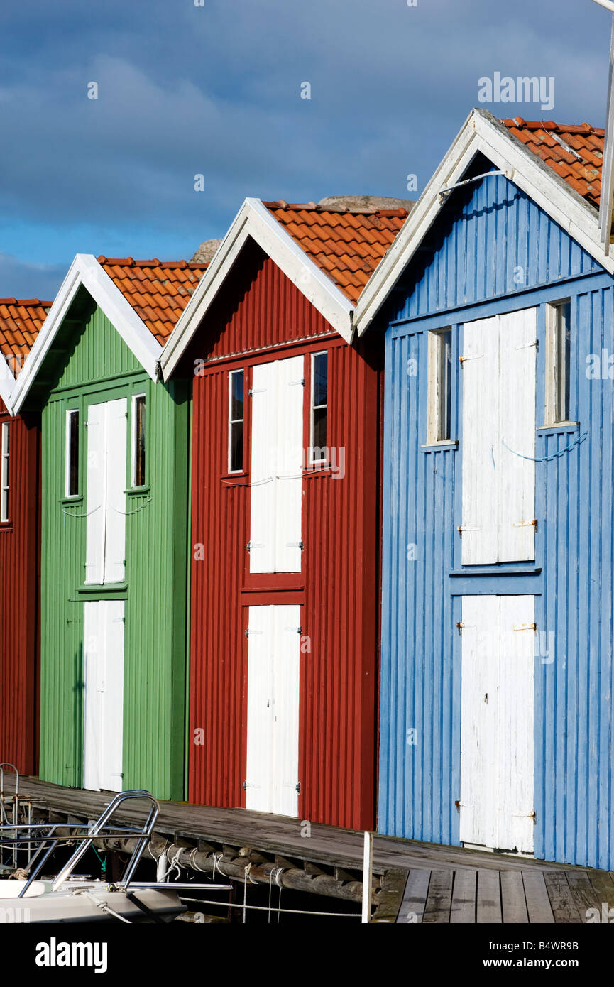 Smogen; colourful boathouses at fishing village of Smogen on Bohuslan ...