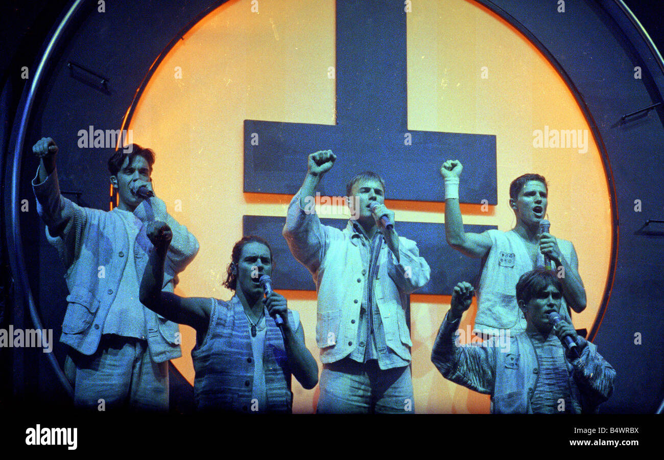 Pop group Take That performing live on stage during a concert October ...