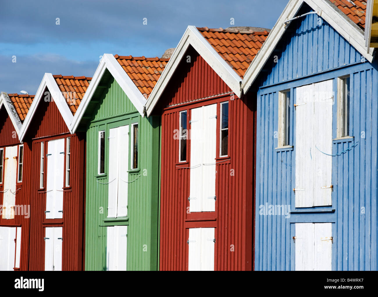 Smogen; colourful boathouses at fishing village of Smogen on Bohuslan ...