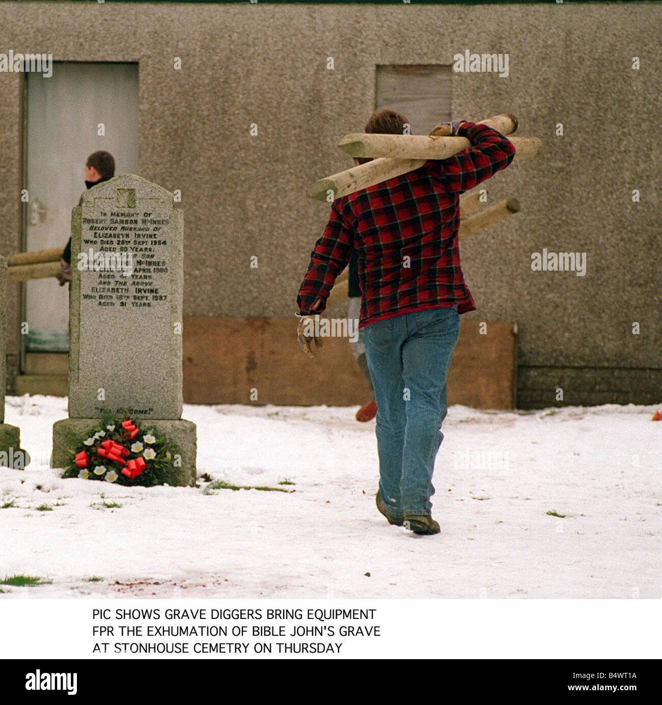 Bible John grave diggers bring equipment for the exhumation of grave at ...