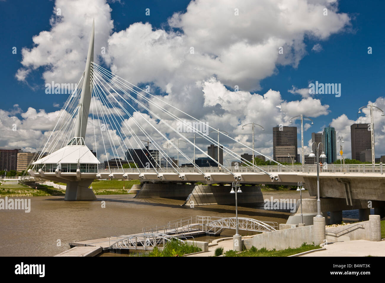 Esplanade Riel Bridge, a pedestrian bridge spanning the Red River in ...
