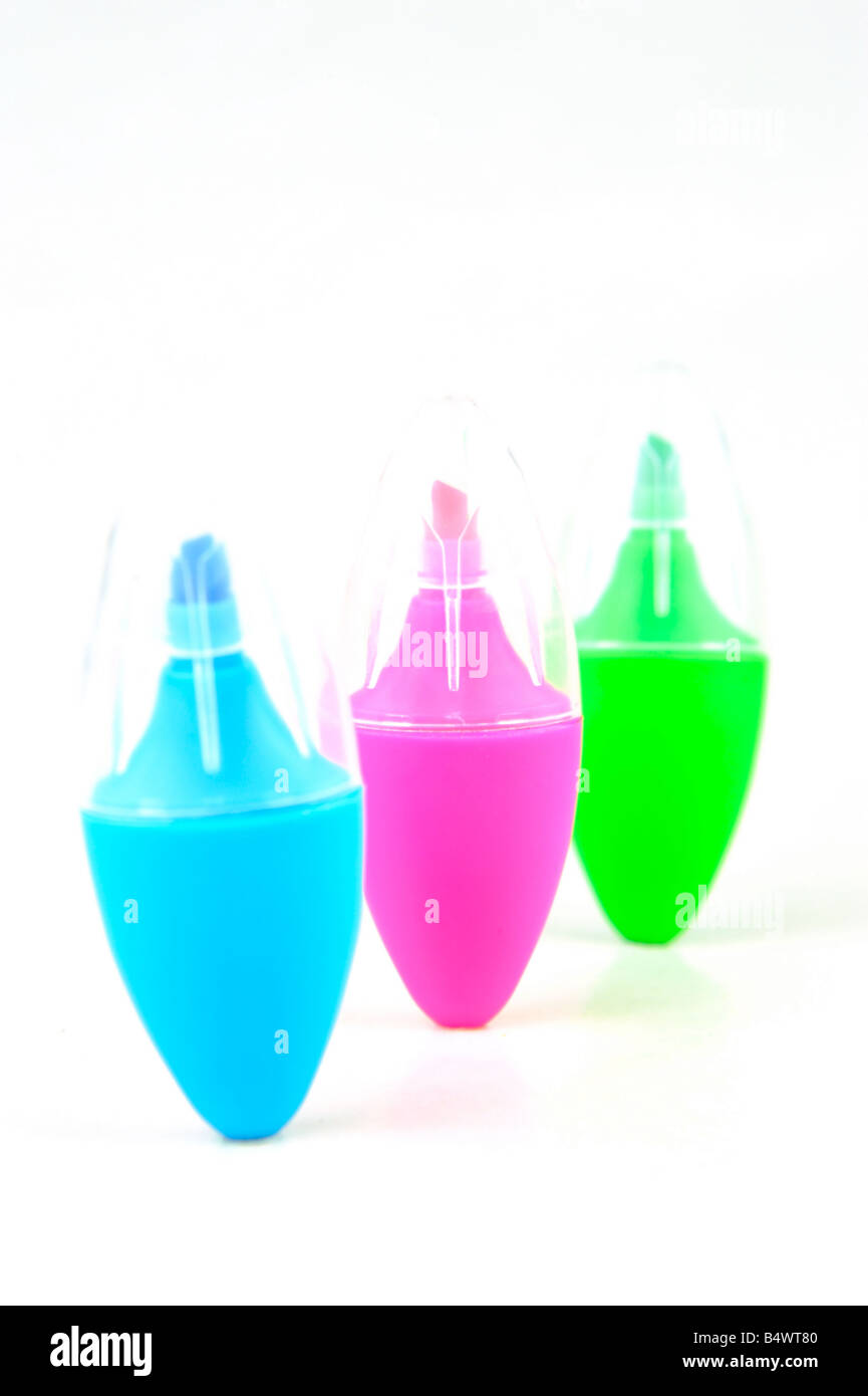 Mini highlighers isolated against a white background Stock Photo - Alamy