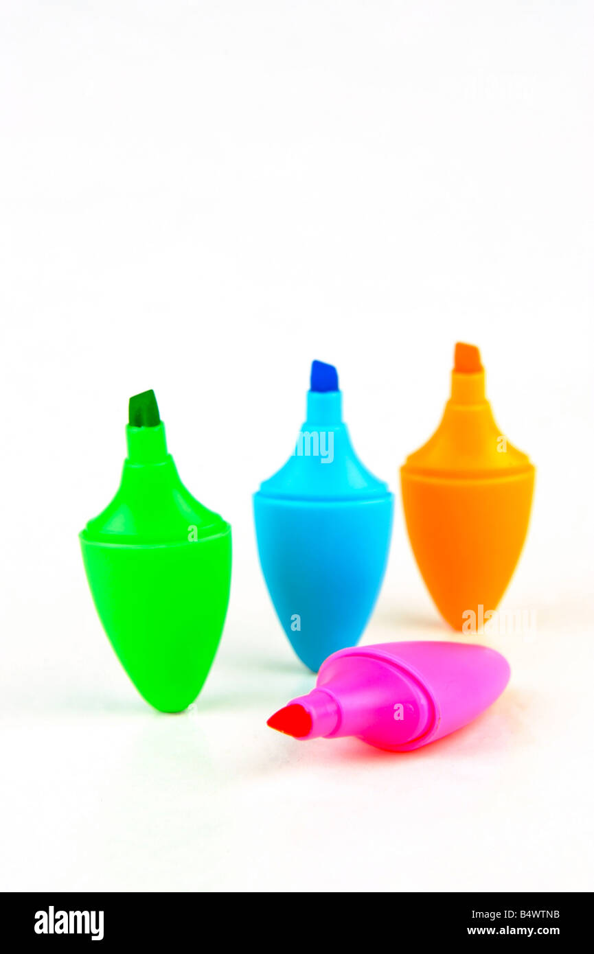 Mini highlighers isolated against a white background Stock Photo - Alamy