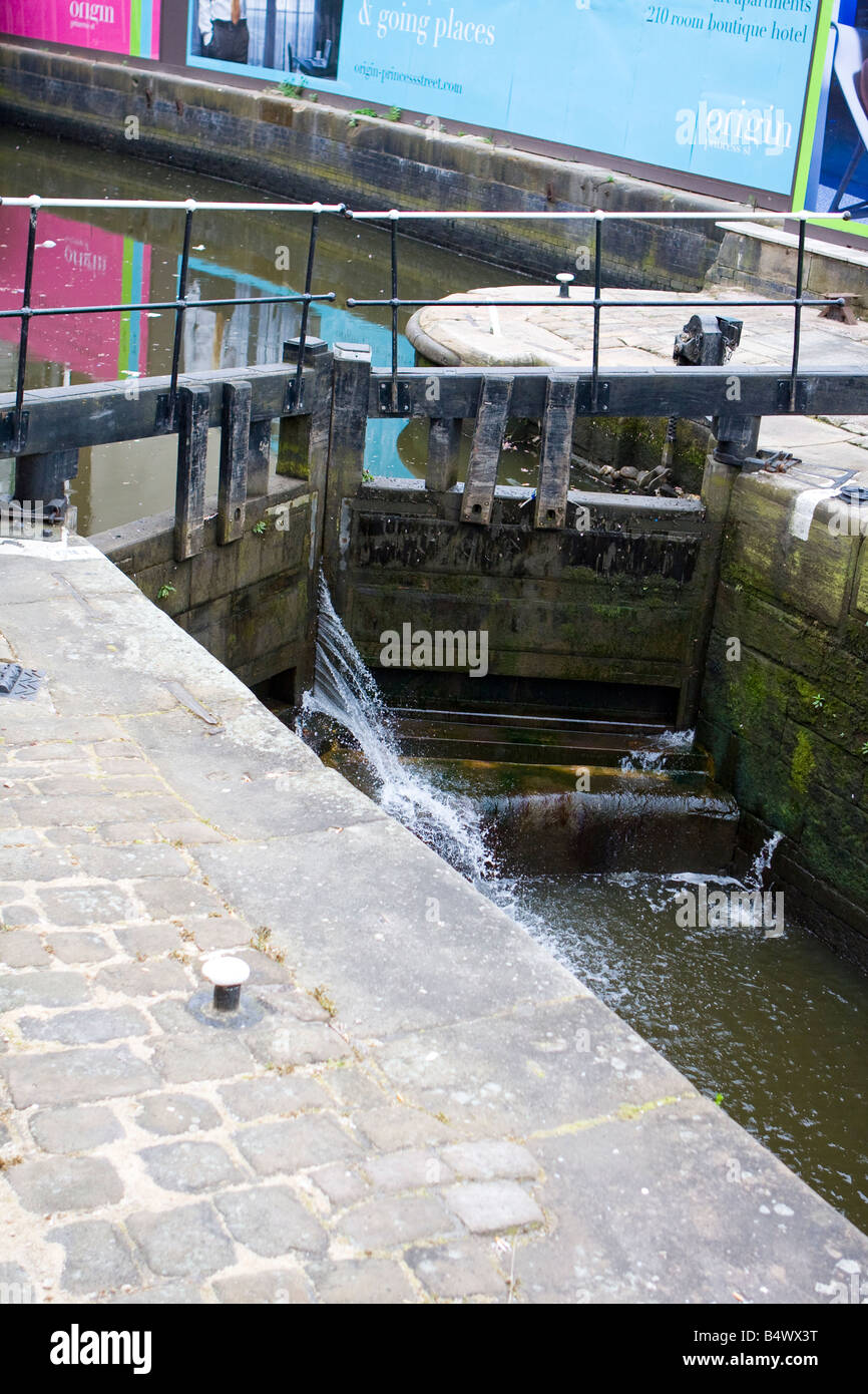 Lock gates with water escaping Canal street Stock Photo - Alamy